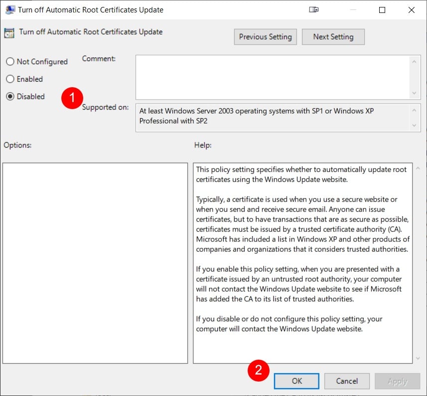 Tự động cập nhật chứng chỉ gốc Trusted Root Certificates trên Windows